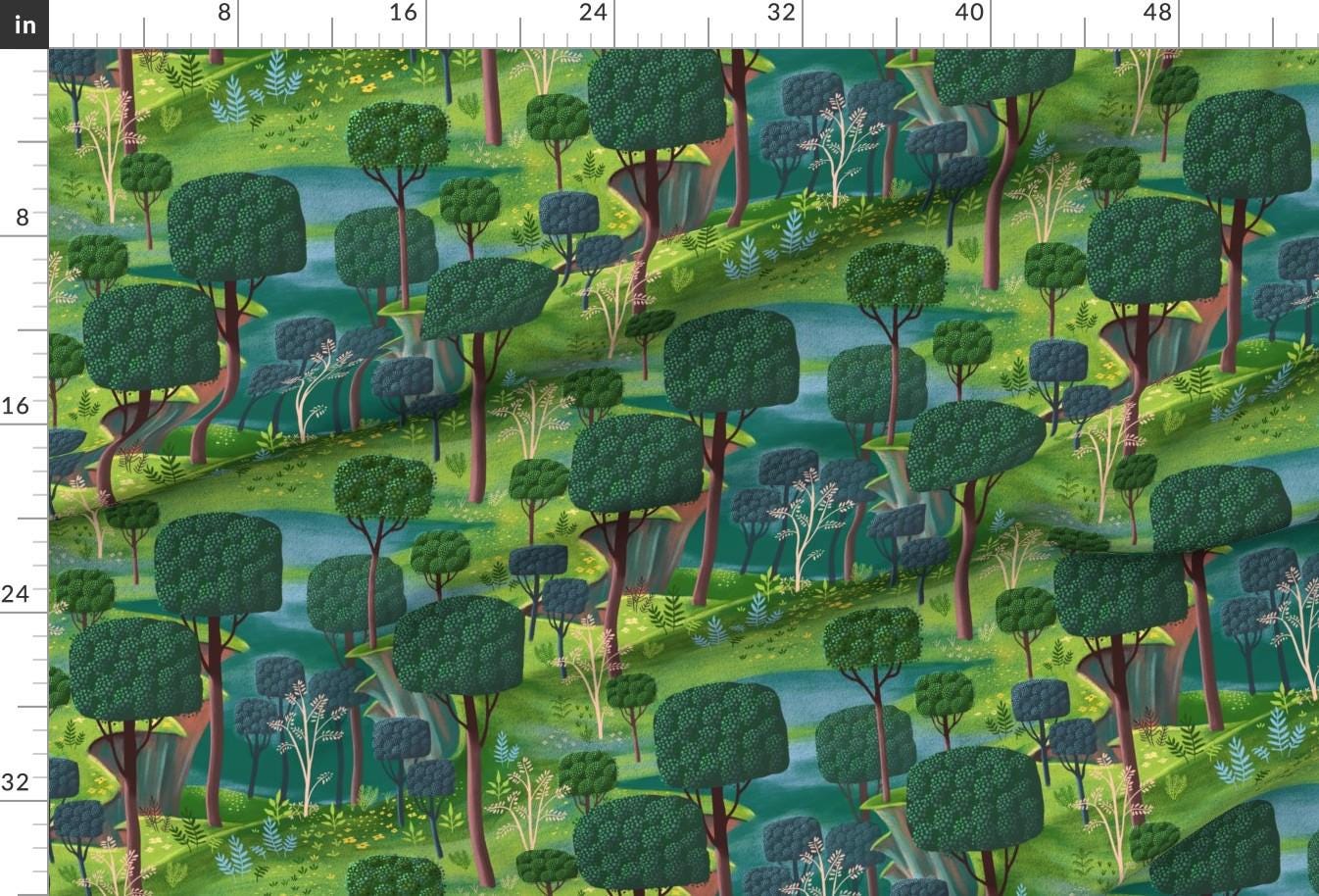 Forest Fabric - Emerald Forest Fantasy Large by Vinpauld - Emerald ...