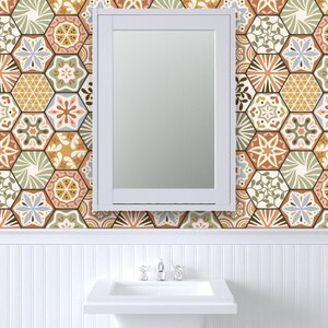 Mosaic Removable Peel and Stick Wallpaper - Faux Tile Hexagon Geometric ...