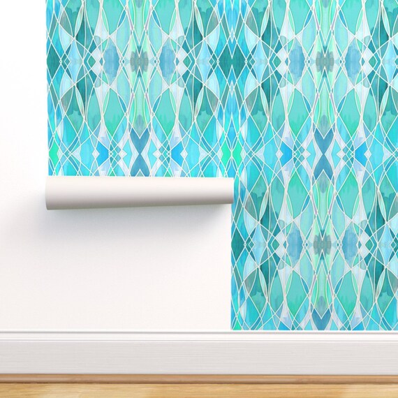 Art Deco Wallpaper Aqua Abstract By Micklyn Turquoise | Etsy