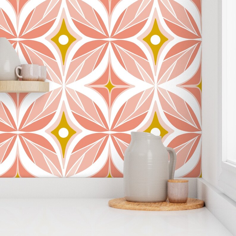 Geometric Wallpaper Optic Mid Century Geometric Blush Pink - Etsy