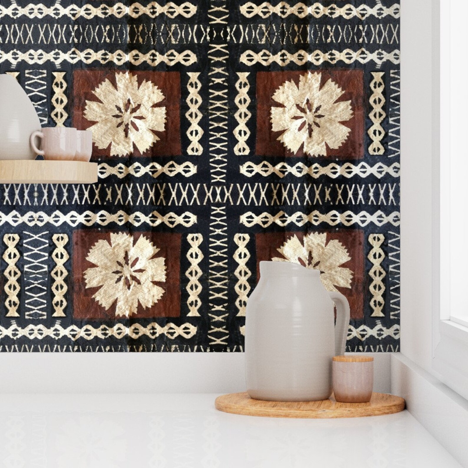 Tapa Wallpaper - Fijian Tapa Cloth 7 by Hypersphere - Brown Black Tapa ...