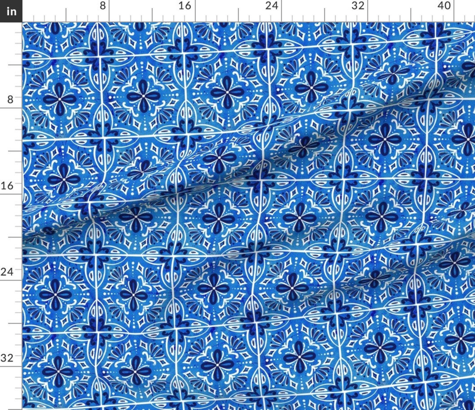 Spanish Tile Fabric Sevilla Spanish Tiles Blue by | Etsy