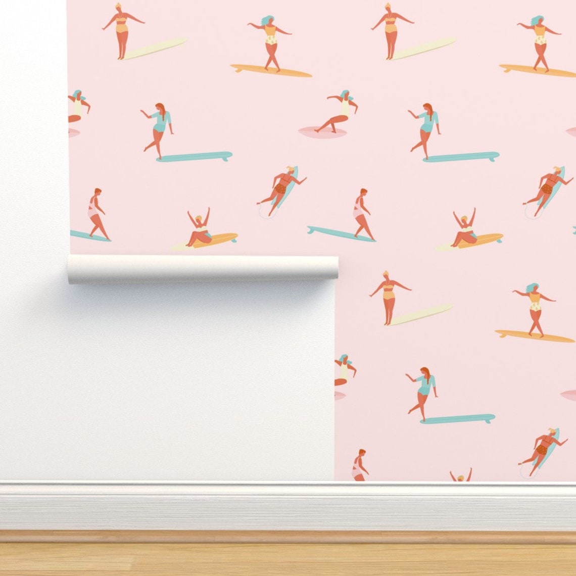 Surfing Wallpaper Girls Surfers Pink by Tasiania Surfing - Etsy