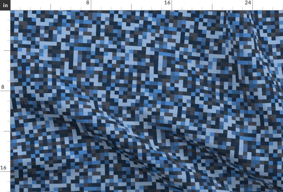 Blue Pixels Fabric - Pixel Squares - Water by Ruth_robson - Blue ...