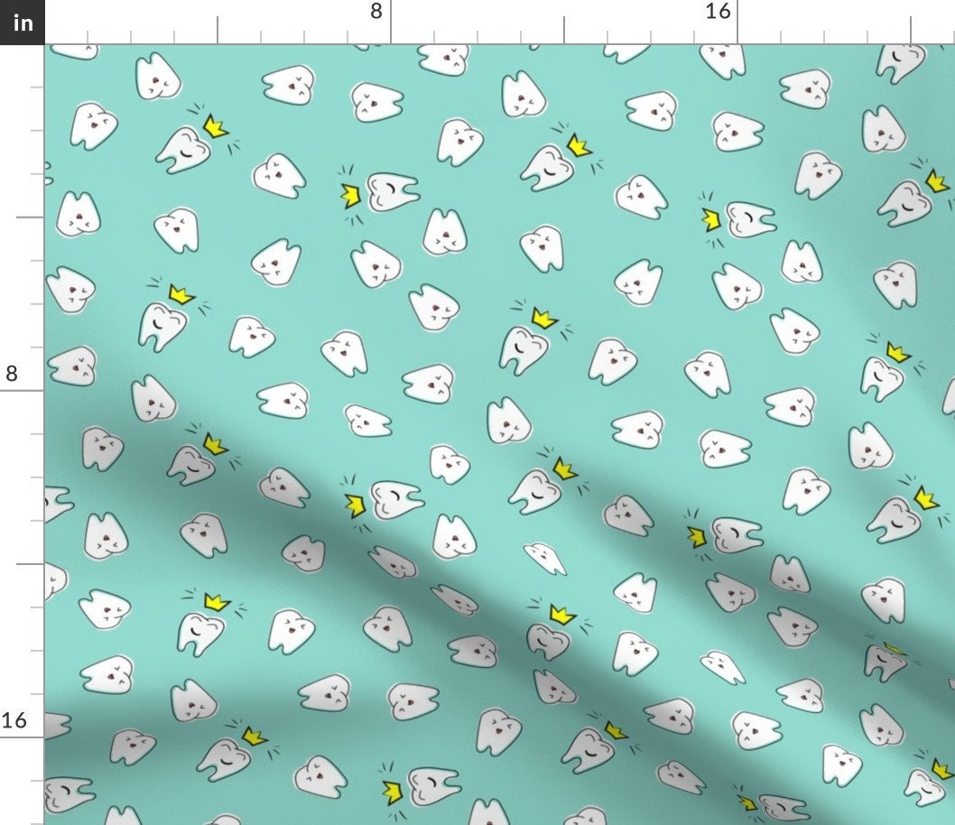 Blue Teeth Crown Cute Dentist Fabric Happy Teeth by Milatoo - Etsy