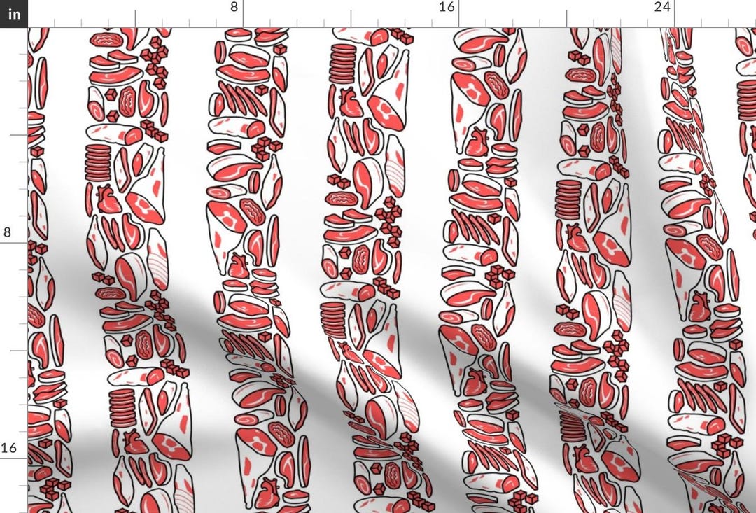 Steak Stipes Fabric - Meat Stripes on White Back by Thirdhalfstudios ...