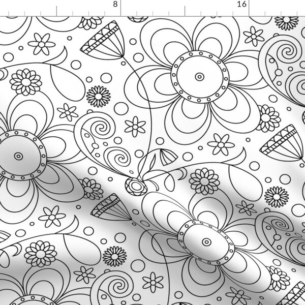 Black and White Coloring Book Fabric - Etsy