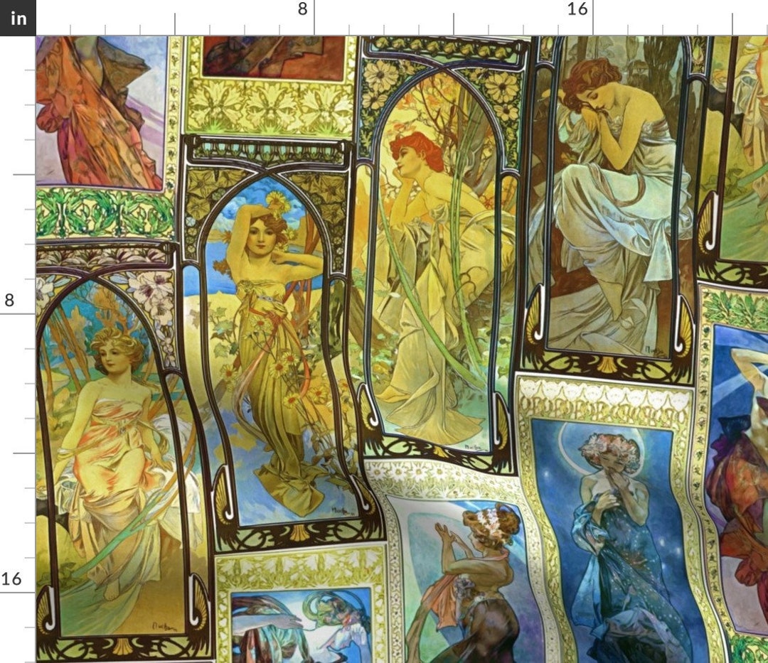 Mucha Fabric Mucha's Night and Day by Bonnie Phantasm Mucha Art Nouveau ...