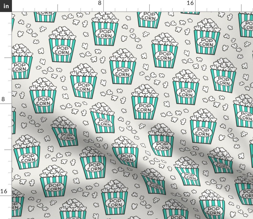Popcorn Fabric Popcorn Green On Cloud Grey By Caja Design | Etsy