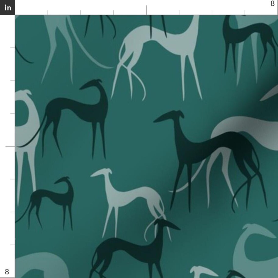 Sighthounds Emerald Fabric - Teal Aqua Turquoise Greyhound Italian ...