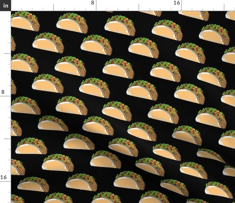 Taco Fabric Tiny Tacos on Black by Tarareed Taco Cotton | Etsy