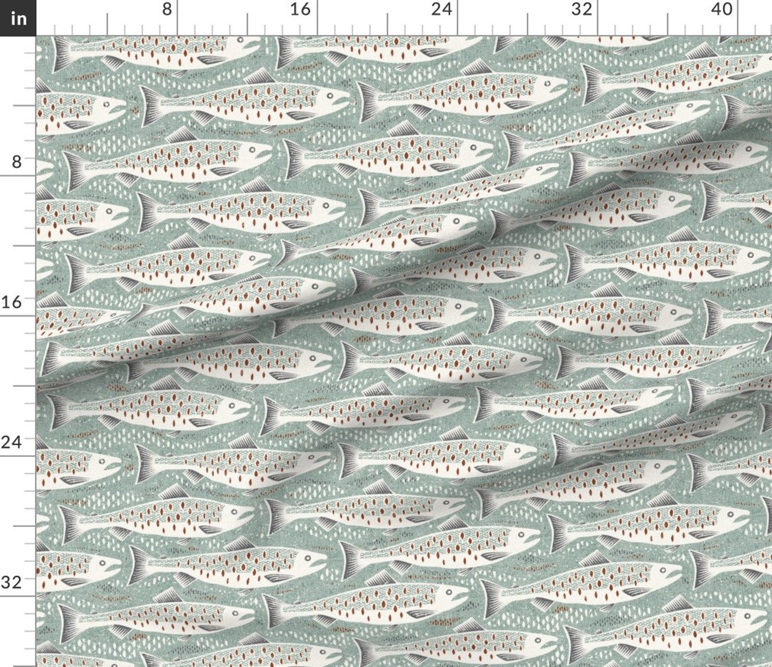 Salmon Fabric Salmon by Fleabat Mint Green Fish Trout | Etsy