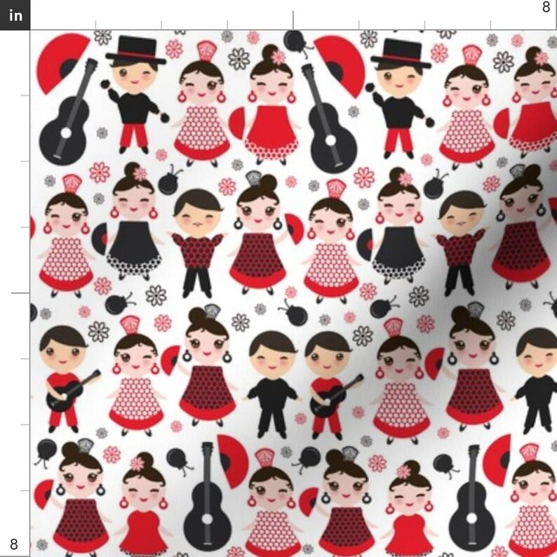 Flamenco Dancer Fabric - Kawaii Fan, Castanets, Guitar, Spanish by ...