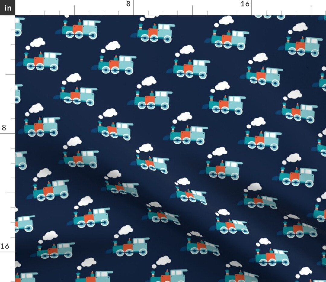 Steam Train Fabric Vintage Steam Train Illustration Kids Pattern by ...