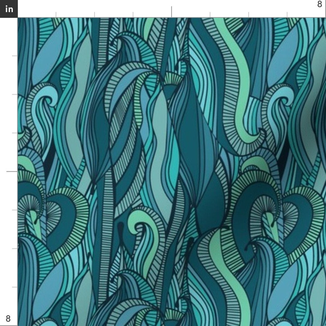 Blue Wave Fabric Abstract Ocean Waves by Ksanask Abstract | Etsy