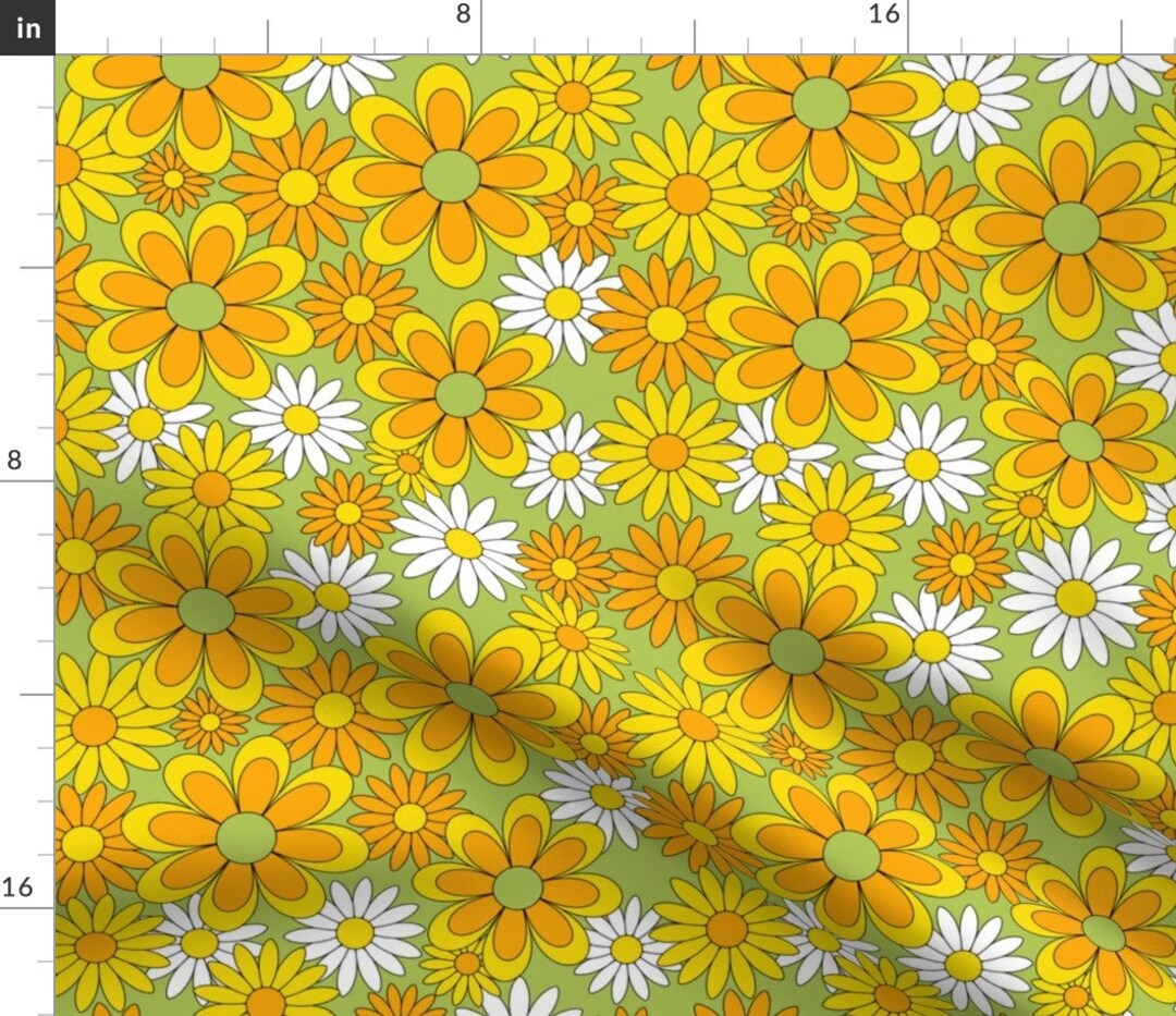 Retro Floral Apparel Fabric Flower Power by Emily_retro 70s Yellow ...