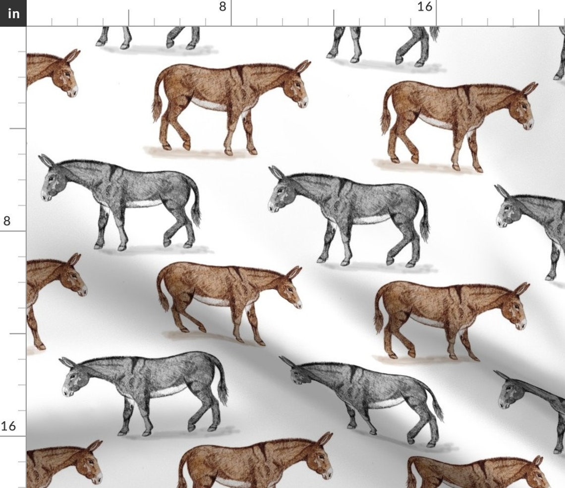Donkey Fabric 2 Donkeys by Leroyj Donkey Brown Gray Mule - Etsy