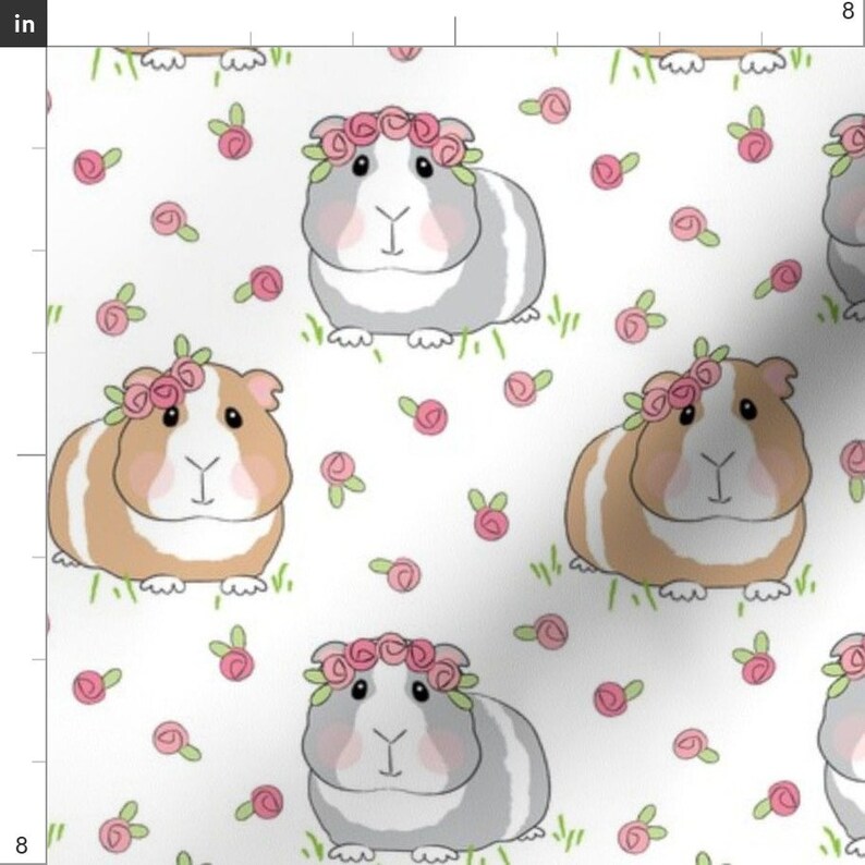 Cute Guinea Pig Fabric Guinea Pigs With Roses on White by - Etsy