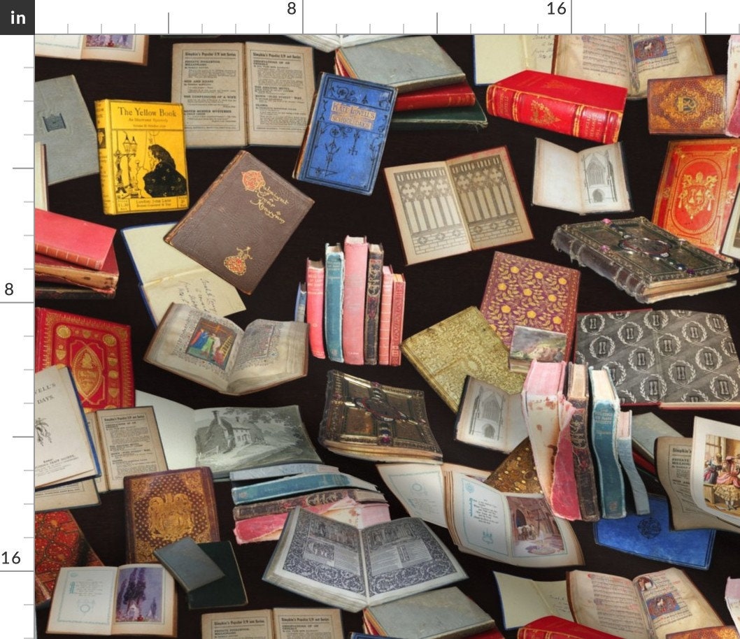 Colorful Books Fabric Antique Library Wood Background by | Etsy