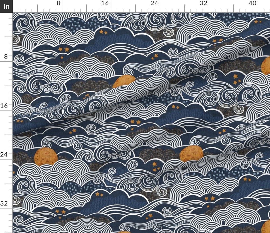 Night Sky Fabric Cozy Night by Patricia_lima Clouds Gold - Etsy