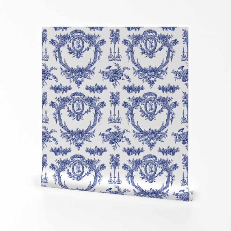 Blue Toile Wallpaper - Etsy