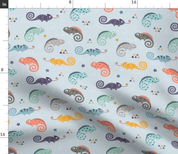 Colorful Chameleons Fabric Cameleons by La Fabriken Gender - Etsy