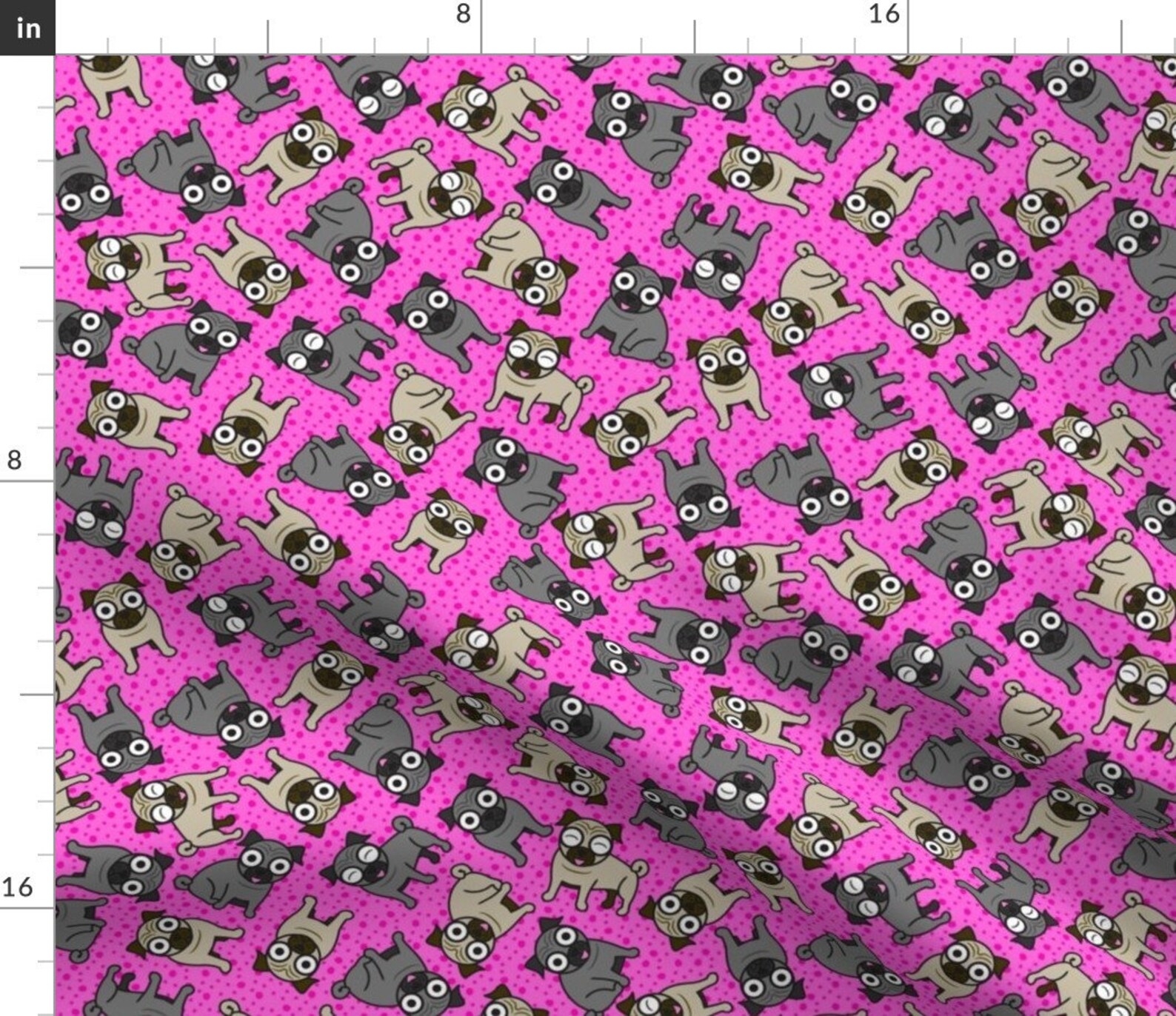 Pug Fabric by the Yard Pug-a-dot pink by Robyriker Pug - Etsy
