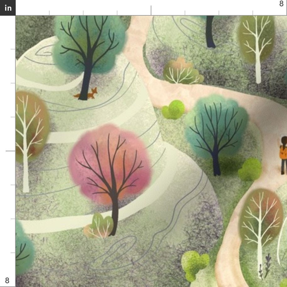 Hiking Fabric Whimsical Hiking by Gaiamarfurt Mountains - Etsy