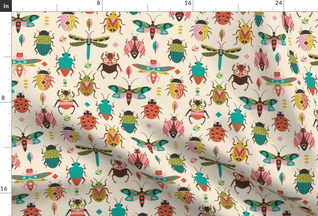 Colorful Bugs Fabric - Mid Century Bugs by Sally_mountain - Beetles ...