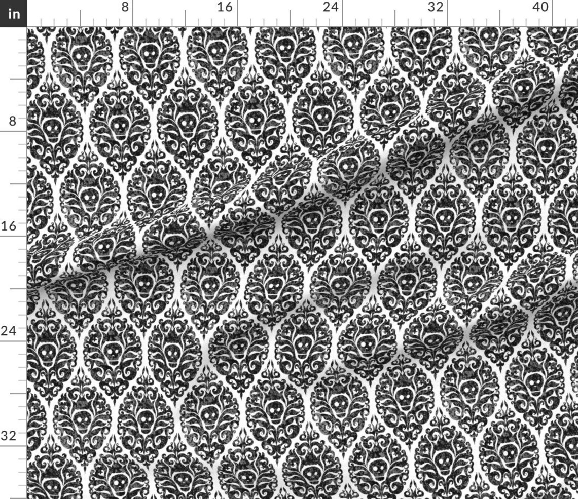 Skull Damask Fabric Spooky Damask Decay by Pattysloniger - Etsy