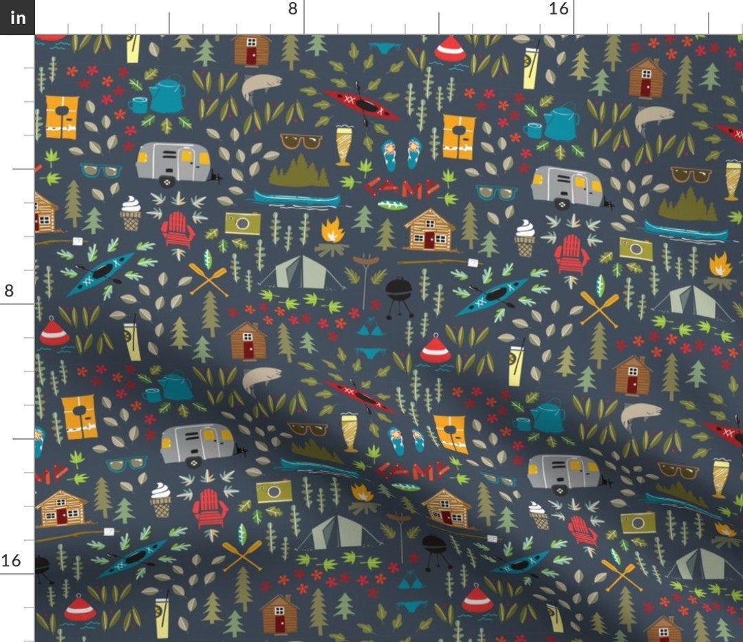 Woodland Camping Lake Fabric Lake Vacation Doodles by Rae Kaiser Summer ...