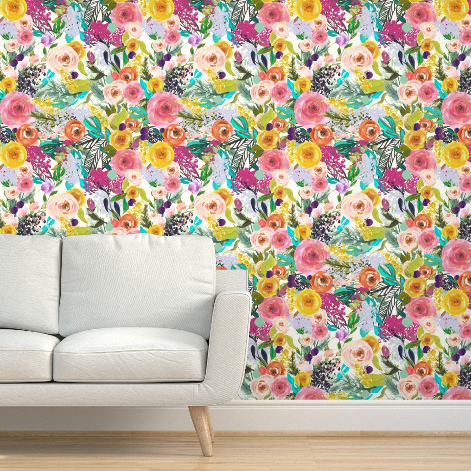 Big Floral Wallpaper Autumn Blooms Giant // Bright by - Etsy