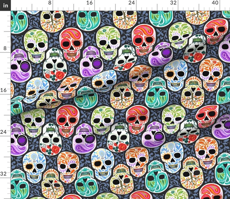 Rainbow Sugar Skulls Fabric Calaveras Celebración Del Color - Etsy