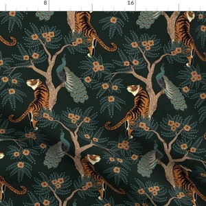 Chinoiserie Tigers Upholstery Fabric Tiger and Peacock by Sveta_aho ...