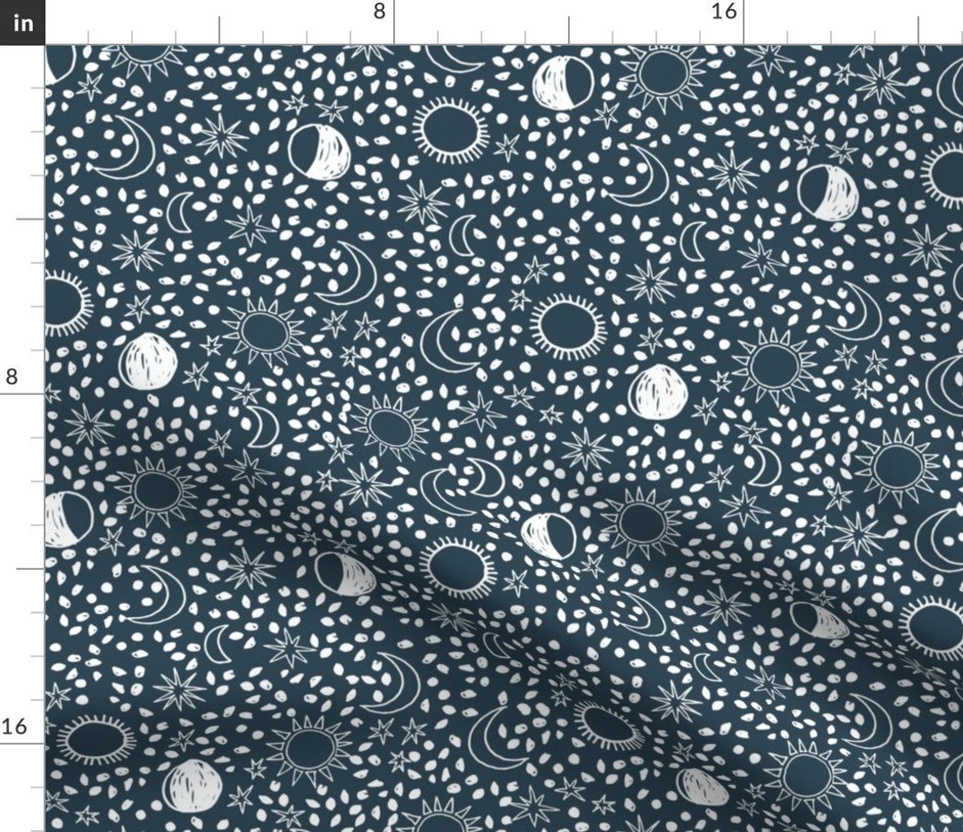 Luna Fabric Sun Moon Stars Parisian Blue/white by Andrea - Etsy