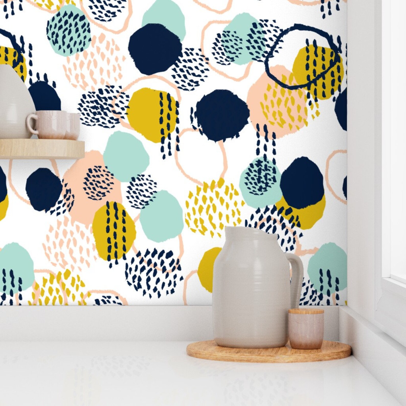 Mod Dot Wallpaper Abstract Painted Dotsfabric by - Etsy