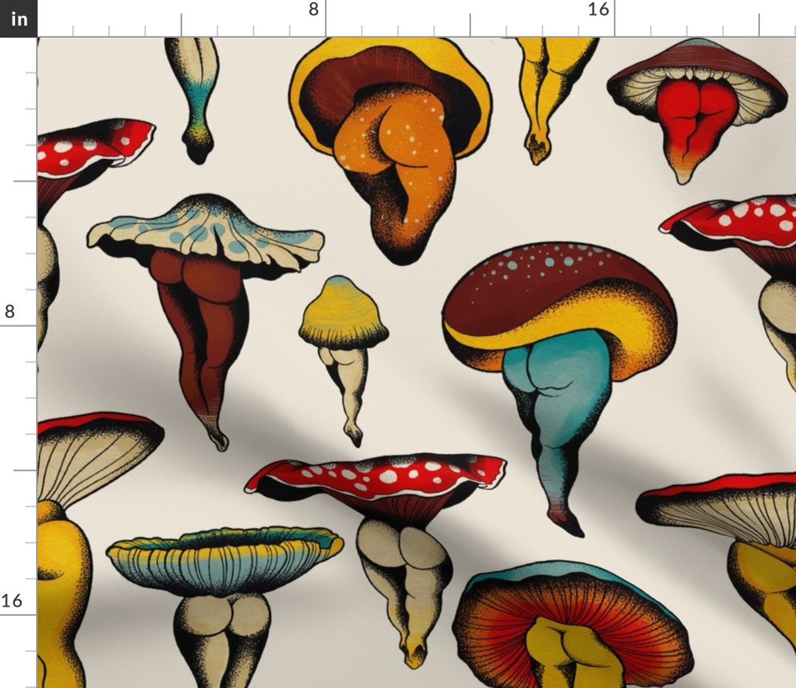 Mushrooms Fabric Sexy Mushrooms Large Print By Cecilia Etsy