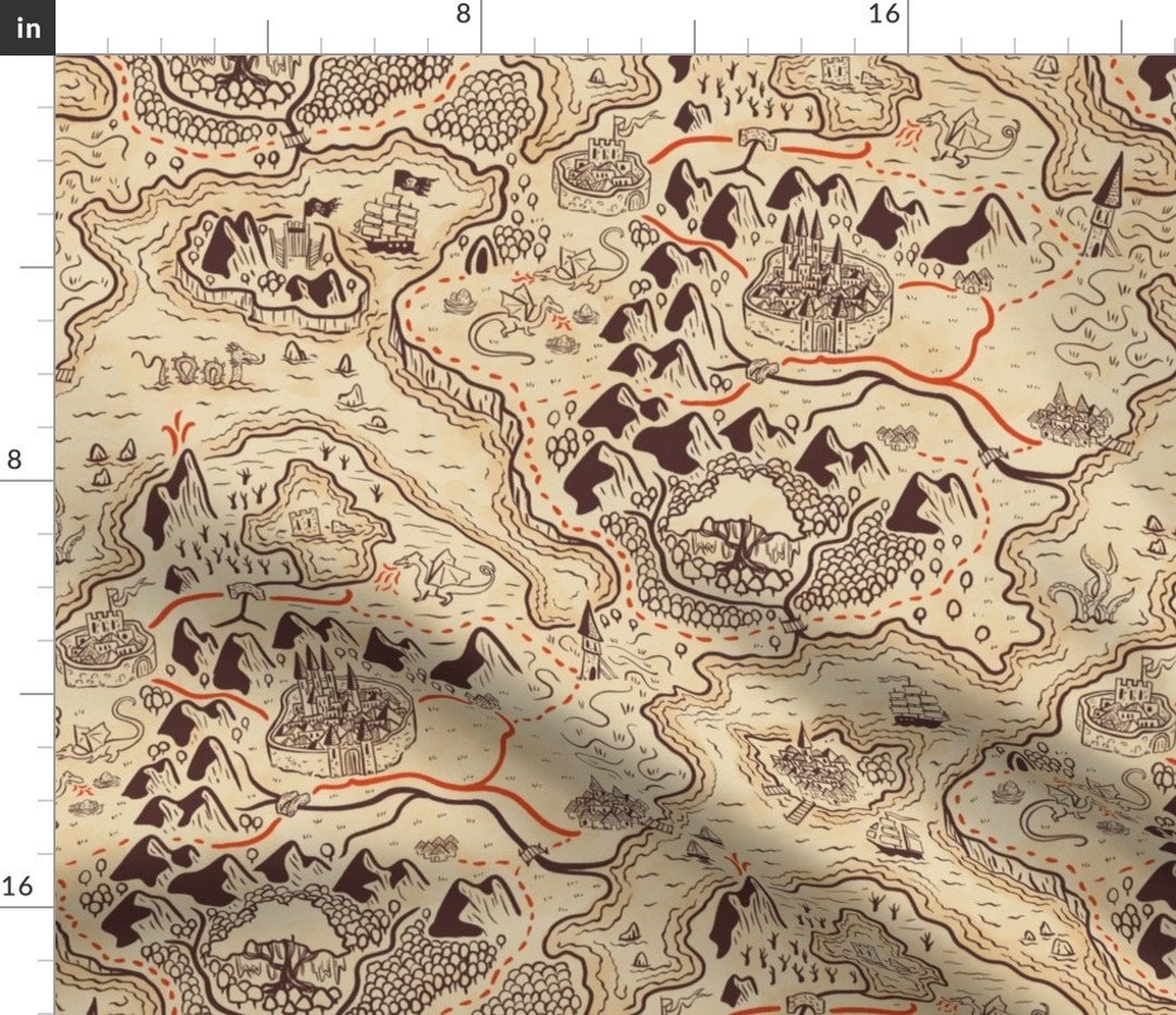 Dragon Cartography Fabric Fantasy Map by Lu_repeating Sorcery Swords ...