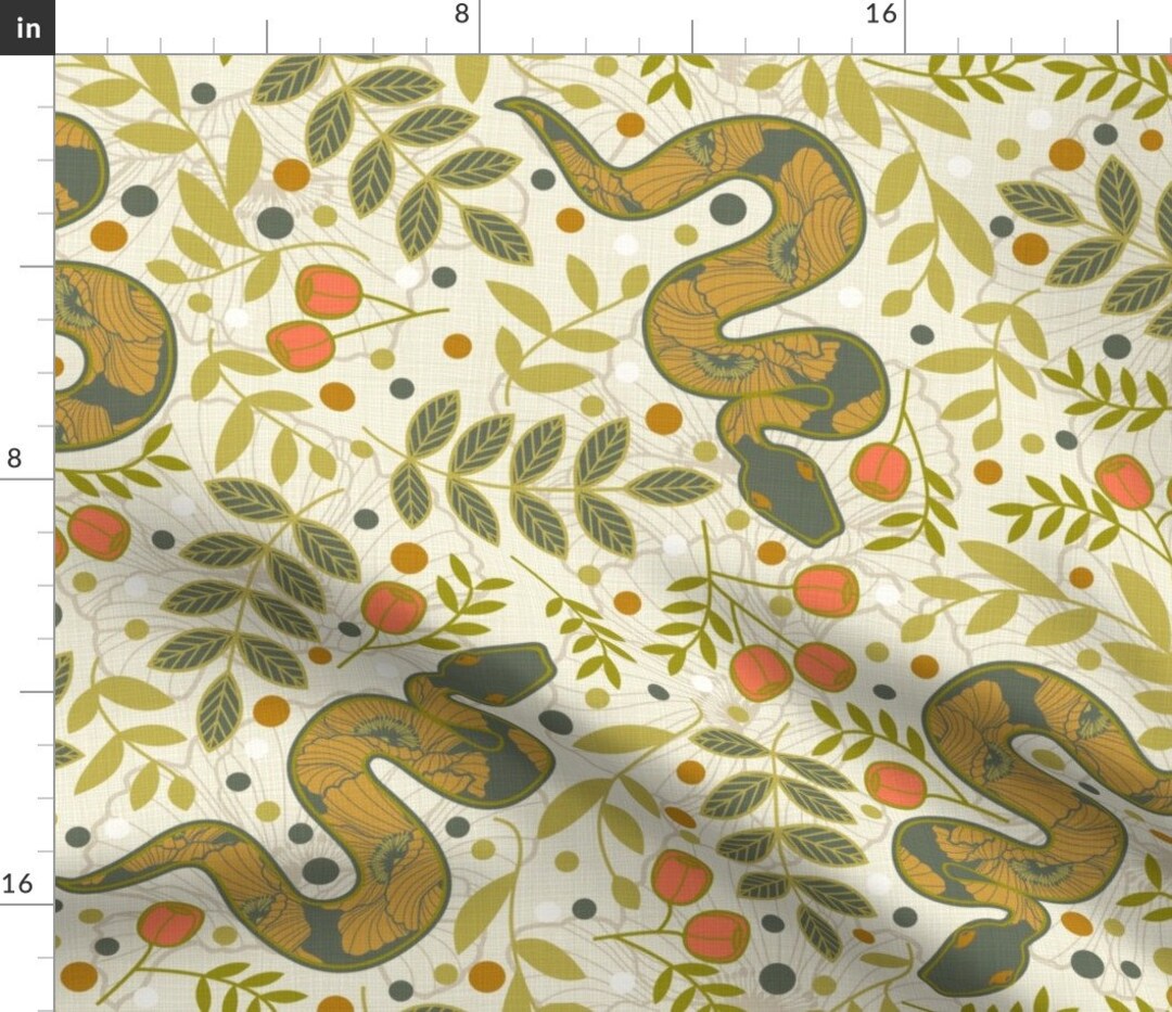 Floral Fabric Slithering Snakes by Cjldesigns Botanical Leaves Flowers ...