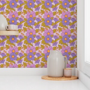 70s Wallpaper Big Floral 70s by Morecandyshop Mauve Purple - Etsy