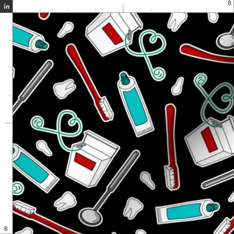 Dental Fabric Colorful Dentist Dental Hygienist Print Black - Etsy