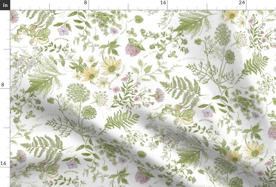 Botanical Fabric Wild Summer Botanical by Gartmanstudio Green White ...