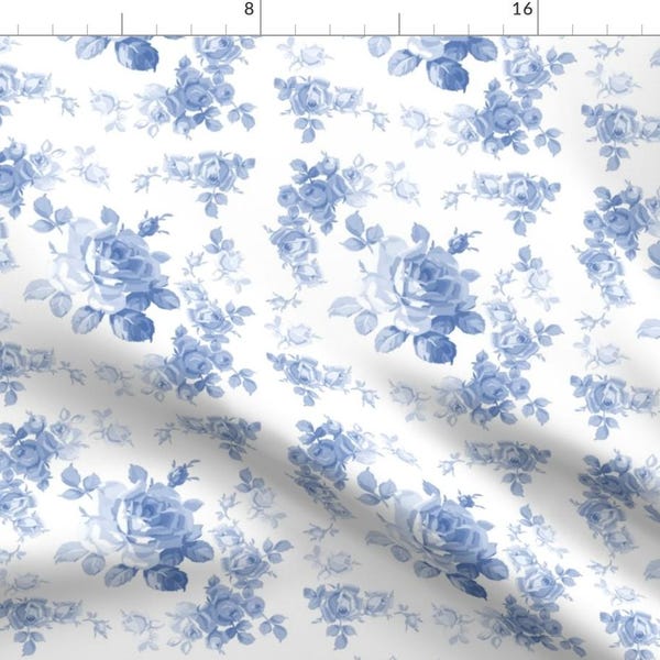Simple Blue Flowers Fabric Fleurs De Provence Provencal Blue and White ...