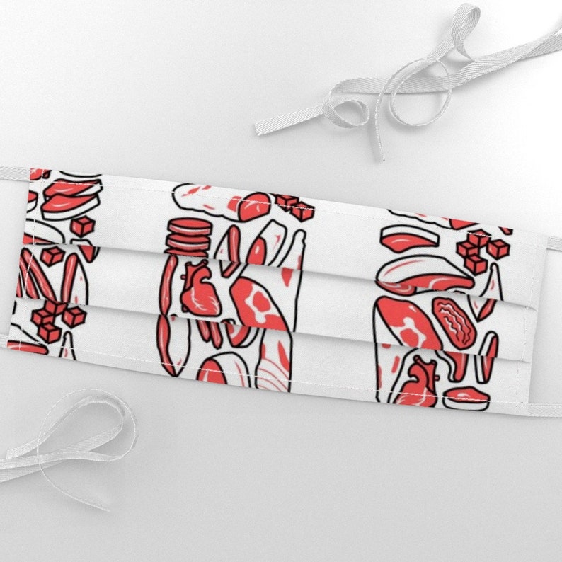 Steak Stipes Fabric Meat Stripes on White Back by | Etsy