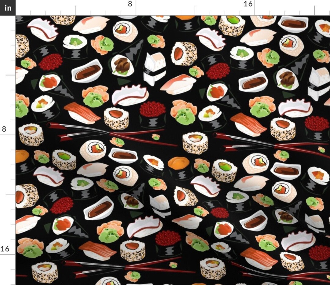 Sushi Fabric Sushirific on Black by Lyddiedoodles Maki Dinner Kitchen ...
