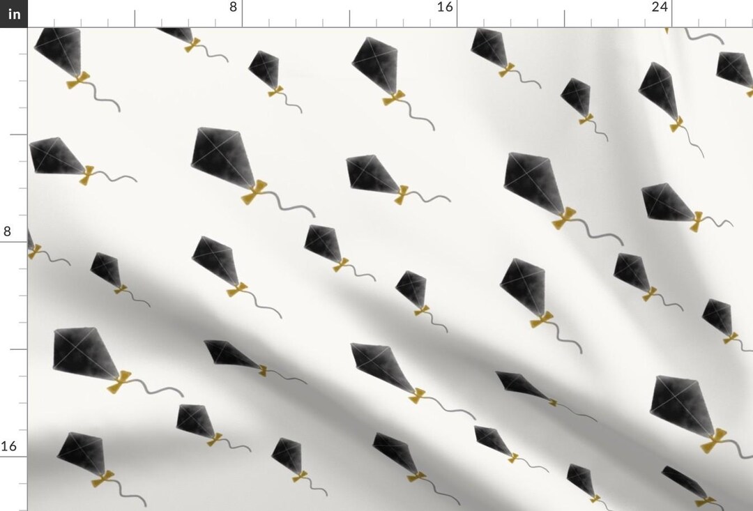 Watercolor Kites Fabric - Kites - Kids Fun Flying High Black and White ...