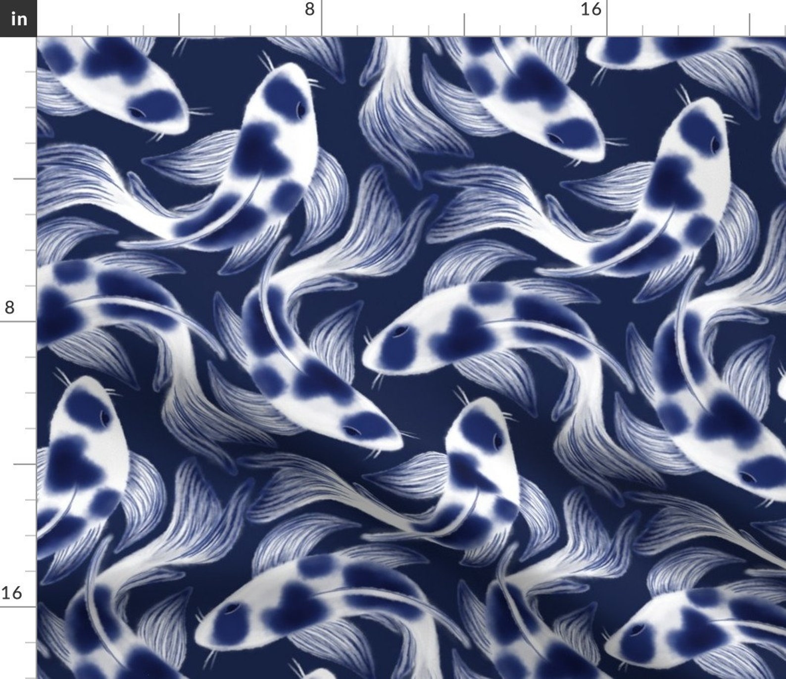 Koi Fish Blue Pattern Swimming Fabric Shibori Koi Fish by - Etsy