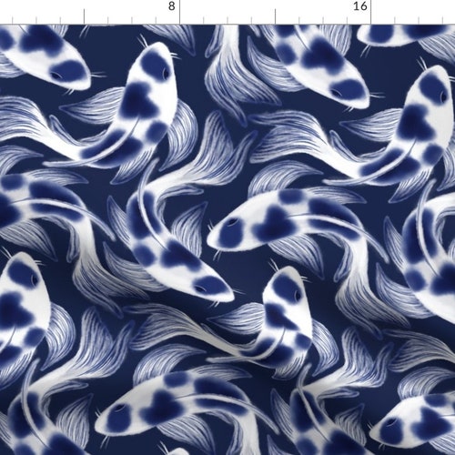 Koi Fish Blue Pattern Swimming Fabric Shibori Koi Fish by - Etsy