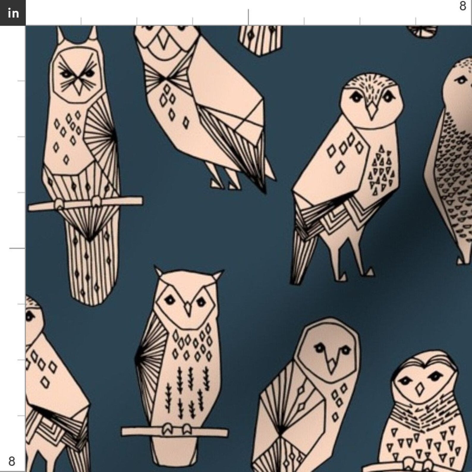 Owl Fabric Owl // Blush and Navy Hand-drawn Illustration | Etsy