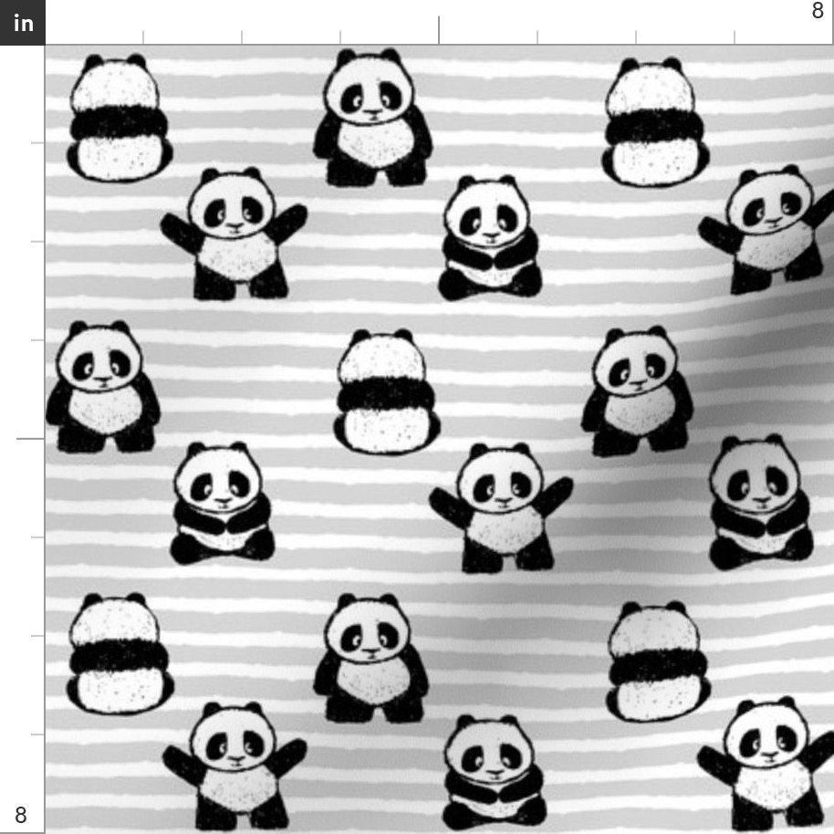 Panda Fabric Little Pandas on Stripes Pandamonium by | Etsy